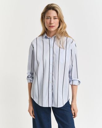 GANT Damen Regular Fit Classic Popeline Bluse mit Streifen (46) LIGHT Blau