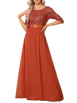 Ever-pretty Abendkleid f&uuml;r Damen, lang, Empire-Stil mit Pailletten, elastisch, flie&szlig;endes Chiffon, 00683, 52