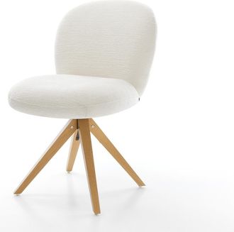 DELIFE Drehstuhl Nube-Flex Boucl&eacute; Soft Beige Holzgestell kantig Natur 180&deg; drehbar Taschenfederkern, Esszimmerst&uuml;hle