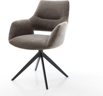 DELIFE Drehstuhl Yago-Flex mit Armlehnen Strukturstoff Soft Taupe Kreuzgestell breit Schwarz 360&deg; drehbar Wippfunktion Taschenfederkern, Esszimmerst&uuml;hle
