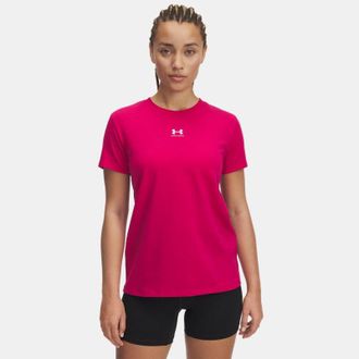 Under Armour Rival Core Kurzarm-Oberteil f&uuml;r Damen Bittersweet Rosa / Wei&szlig; XXL