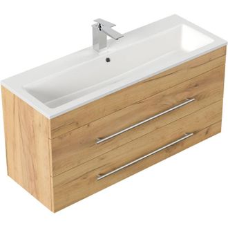 Magnolia Home Badm&ouml;bel Mars 1000 SlimLine 100x36cm mit 2 SoftClose Schubladen eiche gold
