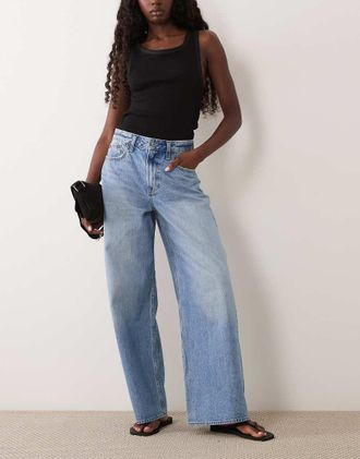 Abercrombie & Fitch Curve - Love - Jean large taille haute - Bleu clair d&eacute;lav&eacute;