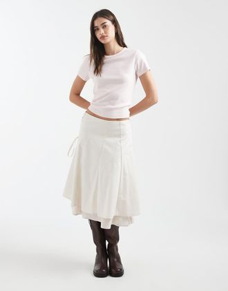 Daisy Street Midirock aus Materialmix in Creme mit mittelhohem Bund und Schn&uuml;rung-Neutral