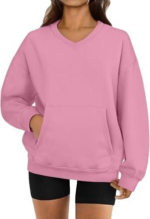 Generic Sweat-shirt à col en V avec poches pour femme - Pulls roses pour femmes - Grande taille - Vestes thermiques de sport - Veste de sport dhiver avec poch