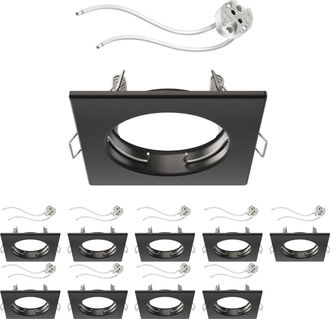 LEDs Com 10 Stück Deckeneinbaurahmen RIR Einbaurahmen schwarz matt eckig (LED/Halogen/MR16/50mm) inkl. GU5.3 Fassung