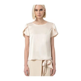 Fracomina Femme, Blouses et Chemises, Beige, Taille: 44 FR Haut en satin avec col rond