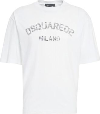 Dsquared2 Homme, Tops, Blanc, Taille: L T-shirt Blanc avec Logo Aw25