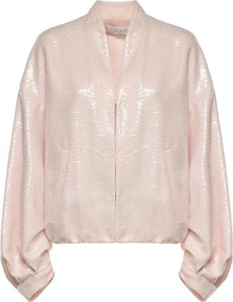 Genny Femme, Vestes, Rose, Taille: 36 FR Tweed Sequin Bomber Jacket