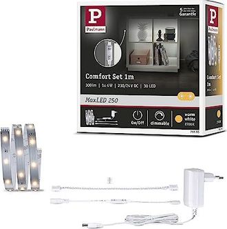 Paulmann 78895 LED Stripe MaxLED 250 Regal Comfort Basisset 1m 300lm/m 30LEDs/m incl. 1x4 Watt dimmbar Lichtband Silber Kunststoff 2700 K