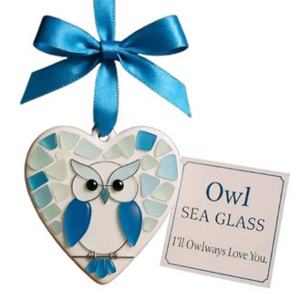 Generic Seeglas-Ornamente - 2D-Herzform-Weihnachtsbaumschmuck, Eulen-Anh&auml;nger-H&auml;ngedekoration, gl&auml;nzende Bunte Feiertagsdekoration, Zuhause, Wohnzimmer, Party