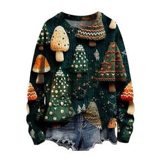 Generic Pull de No&euml;l pour femme avec motif darbre de No&euml;l imprim&eacute; col rond en tricot polychrome tendance coupe ample d&eacute;licat hauts confortables et chauds tric