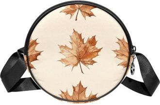 Generic Petit sac &agrave; bandouli&egrave;re circulaire pour femme, motif feuille d&eacute;rable dautomne avec fermeture &eacute;clair, bretelles r&eacute;glables, sac &agrave; main rond d&eacute;contract&eacute; 