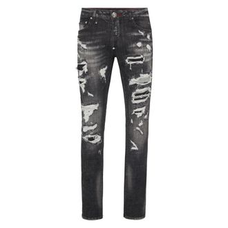 Philipp Plein Homme, Jeans, Noir, Taille: W34 Jean Slim Fit Effet Usé