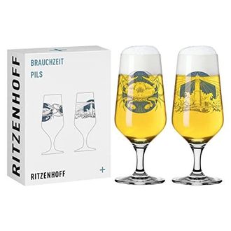 Ritzenhoff Ritzenhoff 3471004 Verre &agrave; bi&egrave;re 300 ml - Set de 2 - S&eacute;rie Brauchzeit, Set N&deg; 4 - Motif mer, gris et bleu - Made in Germany