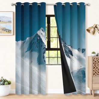 Generic Verdunkelungsvorhang Natur Schneebedeckte Berge Berggipfel, Wei&szlig; Blau W&auml;rmeisolierte Blickdichte Vorh&auml;nge mit &Ouml;sen f&uuml;r Wohnzimmer Schlafzimmer, H 183 