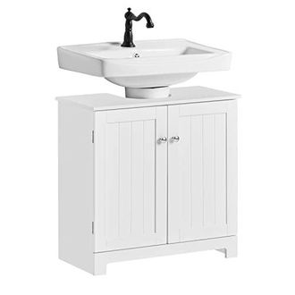 SoBuy Meuble de rangement sous évier avec 2 portes, petit lavabo, armoire de salle de bain, armoire de toilette, BZR18-II-W