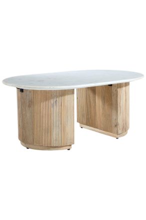 Livetastic Couchtisch, Natur, Wei&szlig;, Holz, Stein, Mangoholz, vollmassiv, Holz, rechteckig, C-Form, 70x45x110 cm, Wohnzimmer, Wohnzimmertische, Couchtische, Coucht
