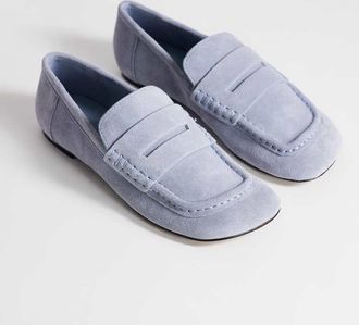 Topshop Daniel mocassin plat &agrave; bout carr&eacute; en daim bleu