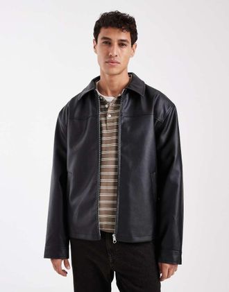 Asos Blouson Harrington en imitation cuir - Noir