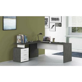 Dmora Eckschreibtisch, Made in Italy, Minimaler Computertisch, PC-Schreibtisch, 160x60h75 cm, Farbe Ash Grey und Glossy White - Dmora