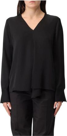 Theory Femme, Blouses et Chemises, Noir, Taille: 36 FR Haut &eacute;l&eacute;gant uni &agrave; manches longues et col en V