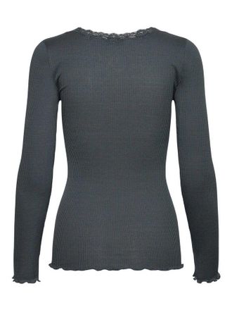 Rosemunde Langarmshirt Babette Silk Blouse mit Seide Langarm, mit Spitze, feminin, bequem, eng, Seidenmix