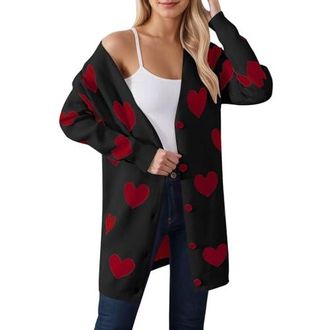 Generic Cardigan &agrave; manches longues ouvert sur le devant pour femme - Tricot en forme de coeur - Col en V boutonn&eacute; - Pull surdimensionn&eacute; l&eacute;ger et d&eacute;contract&eacute; p