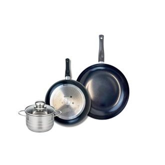 Fackelmann ELO 9731150 Batterie de cuisine 3 pi&egrave;ces, Ensemble de 2 Po&ecirc;les de cuisson 24 et 28 cm et 1 faitout 14 cm Elo Prima Brillant, inox, induction