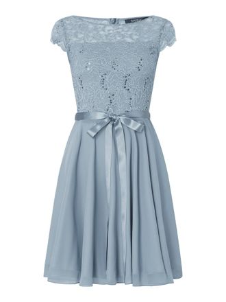 Swing Cocktailkleid mit Spitzenbesatz und Bindegürtel