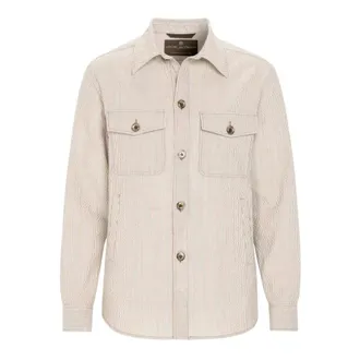 Oscar Jacobson Homme, Vestes, Beige, Taille: XL Veste chemise Maverick en seersucker
