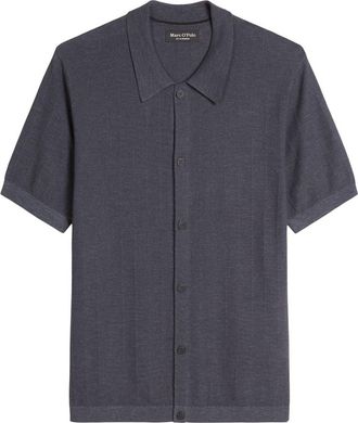 Marc O'Polo Garment Dyed Strick-Kurzarmhemd mit Schattenstreifen in