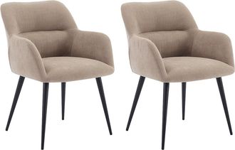 Vente-Unique Stuhl mit Armlehnen 2er-Set - Stoff & schwarzes Metall - Beige - HEKA