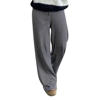 Generic Pantalon &agrave; jambes larges ray&eacute; pour femmes - Pantalon de pyjama d&eacute;contract&eacute; avec cordon &eacute;lastique et taille basse - Pyjama confortable extensible avec 