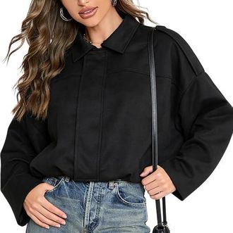 Generic Veste courte en daim synth&eacute;tique pour femme - Style d&eacute;contract&eacute; et l&eacute;ger - Pour lautomne et lhiver - V&ecirc;tements dext&eacute;rieur tendance, Noir, XL