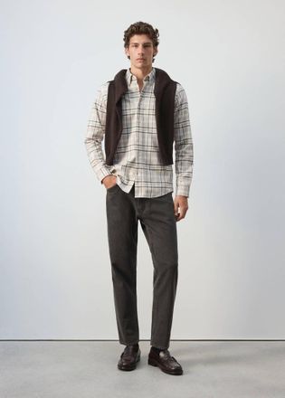 Mango Hemd aus 100 % Baumwollflanell mit Karomuster hellgrau/pastellgrau - Herren - S - MANGO MAN