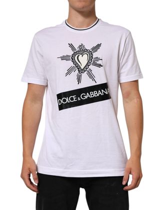 Dolce & Gabbana White Sacred Heart Short Sleeve Men T-Shirt Cotton
