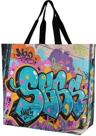 Generic Gribouillage De Rue Sac A Main Femmes R&eacute;utilisable Sacs Pliable Sac Fourre Tout Pour Plage Voyage Universit&eacute;