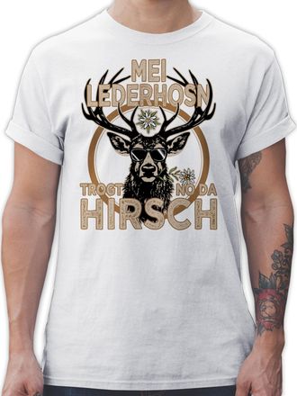 Shirtracer T-Shirt Herren - Kompatibel mit Oktoberfest - Trachten Outfit Lederhose Spruch Tr&auml;gt der Hirsch - S - Wei&szlig; - Tshirt Meine noch bayrische Trachtenmode 