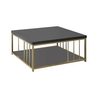Dmora Wohnzimmertisch Ankaa, Niedriger Wohnzimmertisch, Kaffeeregal, Couchtisch für Sofa, 90x90h40 cm, Anthrazit und Gold