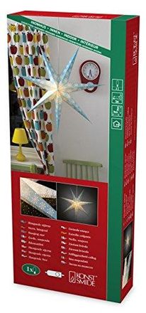 Konstsmide Blauer Papierstern, perforiert und mit weiß bedrucktem Muster, 7 Zacken, inkl. Anschlusskabel mit an/aus Schalter, ohne Leuchmittel, E14 Gewinde, 230V