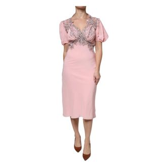 Ermanno Scervino Floral Lace Short Sleeves V-neck Midi Dress - - Dresses - Damen - Rosa - M