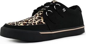 T.U.K. Vegan Creeper Sneaker - Chaussures pour Hommes et Femmes - Couleur Black Canvas and Leopard Print - Chaussures à Lacets en Cuir et Daim de Style Puck,
