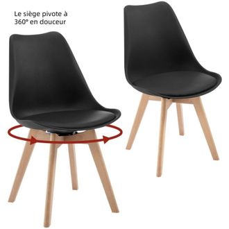 Woltu Lot de 2 Chaise Pivotante Salle &agrave; Manger WOLTU, Chaise de Cuisine, Si&egrave;ge en PU, Pieds en Bois Massif, Noir
