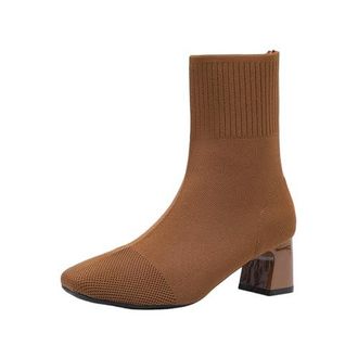 Generic Bottines courtes en tricot extensible pour femme - &Eacute;l&eacute;gantes - Couleur unie - Talon &eacute;pais - Respirantes - Classiques et confortables - Pour le travail