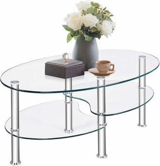 Costway Costway - 3 Ebenen Glastisch, Couchtisch, Glas-Beistelltisch, Wohnzimmertisch, Sofatisch, Teetisch f&uuml;r Heim und B&uuml;ro, Kaffeetisch Transparent