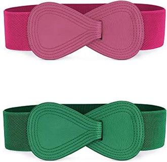 Allegra K Ceinture &eacute;lastique pour femmes Interlock Ceintures &agrave; boucle en similicuir en forme de 8 pour dame Vert rose rouge 68.6cm/27