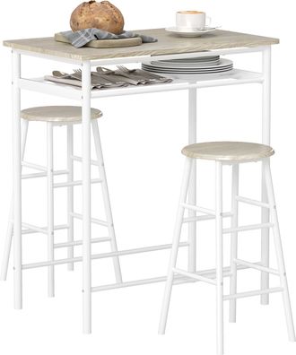HOMCOM Bartisch Set Bartisch mit 2 Barhockern Essgruppe Küchentisch mit Lagerregal Esstisch für Esszimmer, Küche, Weiß