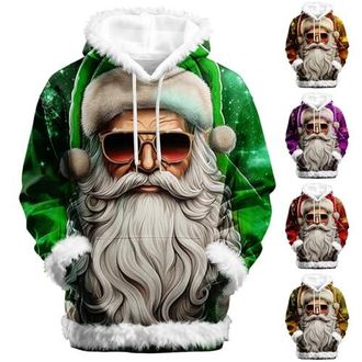 Generic Sweat à capuche de Noël hideux pour homme - Sweat-shirt à manches longues - Avec bordure en peluche - Costume de Noël amusant - Cadeau de vacances ave