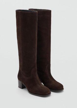 Mango Bottes suède talon chocolat - Femme - 36 - MANGO